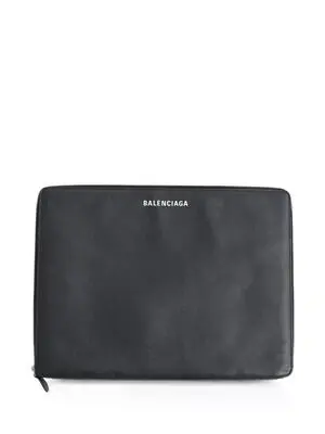 Balenciaga Logo Zipped Portfolio Pouch - Black