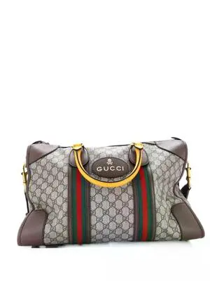 Gucci Neo Vintage Web Duffle Bag Gg Coated Canvas Medium Travel Bag - Brown