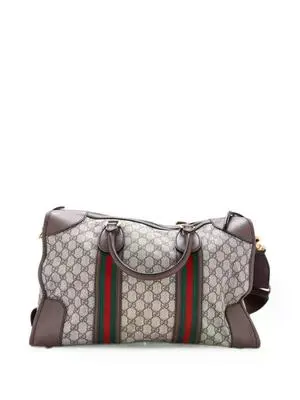 Gucci Neo Vintage Web Duffle Bag Gg Coated Canvas Medium Travel Bag - Brown