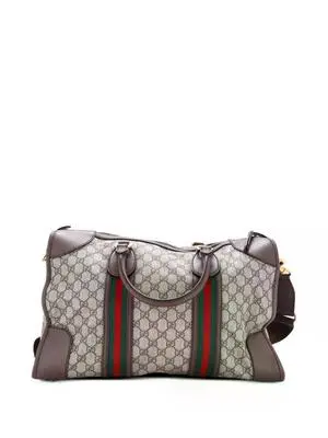 Gucci Neo Vintage Web Duffle Bag Gg Coated Canvas Medium Travel Bag - Brown
