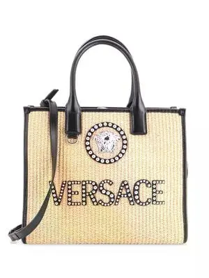Versace La Vacanza Medusa Logo Raffia Small Tote Bag - Neutrals