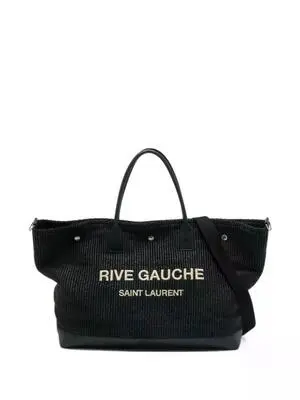 Saint Laurent 2022 Maxi Rive Gauche Raffia Tote Bag - Black