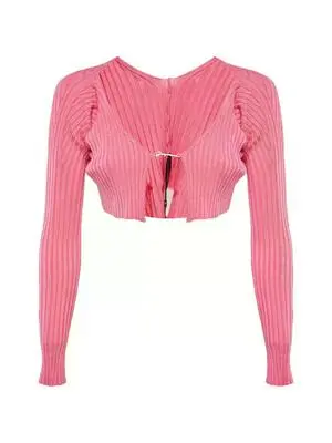 Jacquemus Rib-knit Cropped Cardigan - Pink