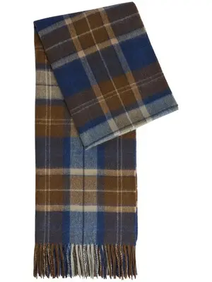 Barbour Brack Patchwork Tartan Wool Scarf - Blue