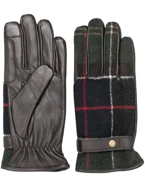 Barbour Aubrey Tartan-check Panelled Leather Gloves - Green