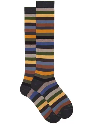 GALLO GALLO Long Warm Cotton Socks, Blue, Even Stripes