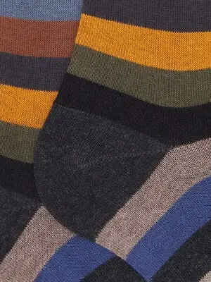 GALLO Long Warm Cotton Socks, Blue, Even Stripes