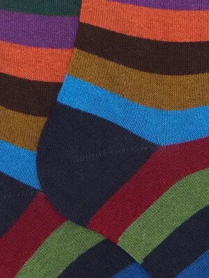 GALLO Long Warm Cotton Socks, Green, Even Stripes