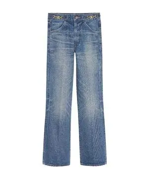 Celine Dylan Flared Jeans With Signature In Cotton Denim