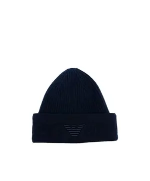 Emporio Armani Logo Embroidered Knitted Beanie - Dark Blue