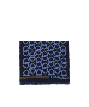 FERRAGAMO Gancini-pattern Fringed Scarf - Black