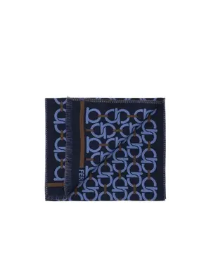 FERRAGAMO Gancini-pattern Fringed Scarf