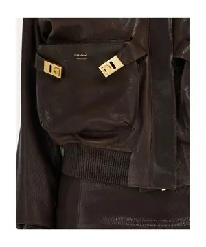 FERRAGAMO Leather Bomber Jacket - Black