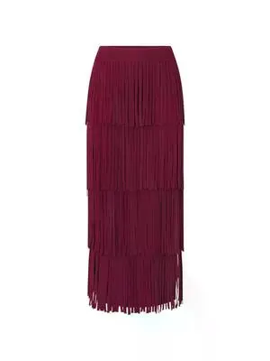 SIMONMILLER Za Za Tiered Fringe Maxi Skirt - Red