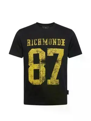 John Richmond Distressed-print Logo-print T-shirt - Black