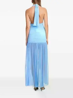 AXEL 113 Stasi Ruched Halterneck Sheer-skirt Flared Maxi Dress