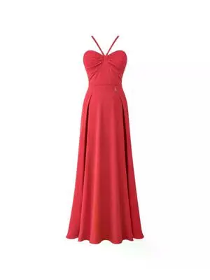 DIVEDIVINE Flora Draped-bodice Side-slit Maxi Dress - Red