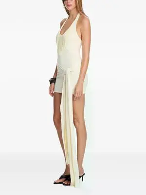 AXEL 113 Gigi Fringed-neckline Draped-skirt Fitted Mini Dress - Neutrals