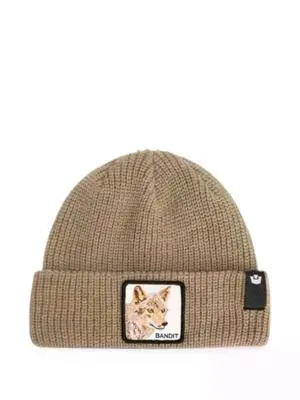 GOORIN BROS Wolf-patch Ribbed-knit Beanie Hat - Neutrals