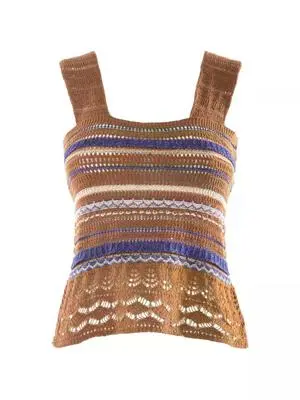 NENETTE Crochet-knit Peplum Top - Brown