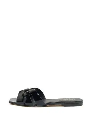 Saint Laurent Tribute Patent Leather Flat Slides - Black