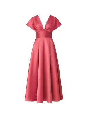 Charo Ruiz Ibiza Pleated-bodice V-neck Midi Dress