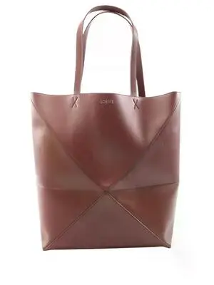 Loewe 2010-2026 Large Shiny Calfskin Puzzle Fold Tote Bag - Brown
