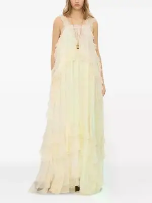 Chloé Sleeveless Layered Long Dress In Silk Mousseline And Lace