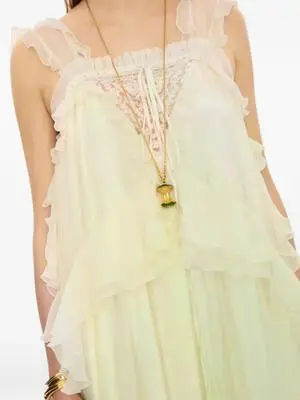 Chloé Sleeveless Layered Long Dress In Silk Mousseline And Lace