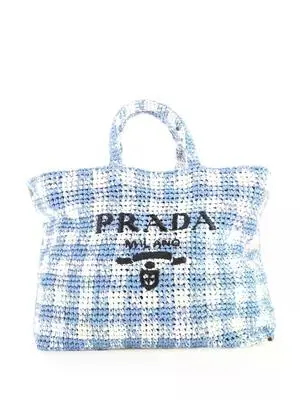 Prada Logo Raffia Large Tote Bag - Blue