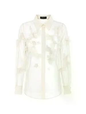 NENETTE Frosty Floral-appliqué Sheer Shirt - Neutrals
