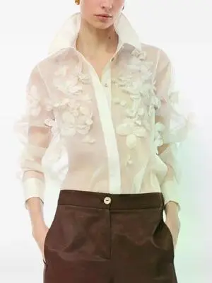 NENETTE Frosty Floral-appliqué Sheer Shirt