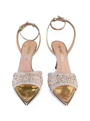 NINALILOU Strass-embellished Draped Heeled Sandals - Neutrals
