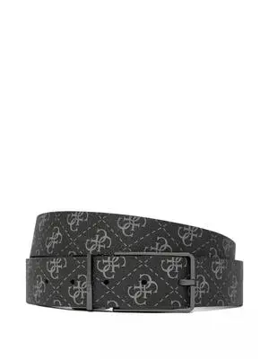 Guess Monogram-print Belt And Keyring Set - Black