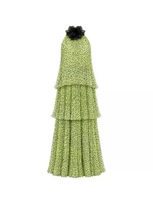 Charo Ruiz Ibiza Polka-dot Pleated Maxi Dress - Green