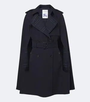 Burberry Check Belted Wool Cape - Blue