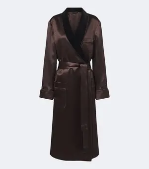 TOM FORD Silk Satin Wrap Coat - Brown