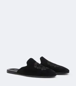 Dolce & Gabbana Embroidered Suede Mules - Blue
