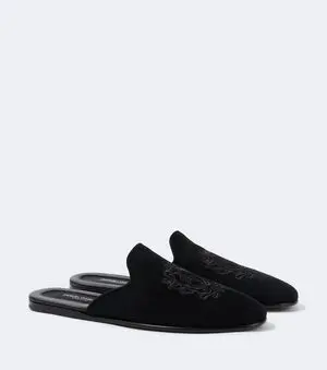 Dolce & Gabbana Embroidered Suede Mules - Blue