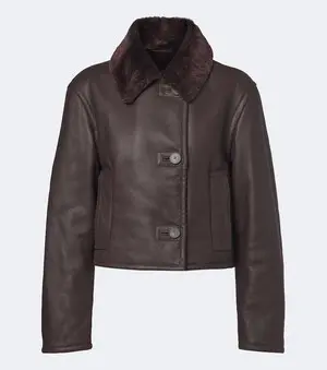 JOSEPH Liri Shearling-trimmed Leather Jacket - Burgundy