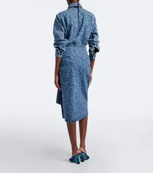 Dries Van Noten Floral Ruffled Denim Midi Skirt