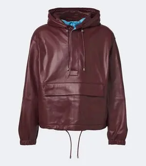 Loewe Hooded Leather Jacket - Burgundy