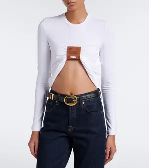 JEAN PAUL GAULTIER Gathered Leather-trimmed Jersey Top