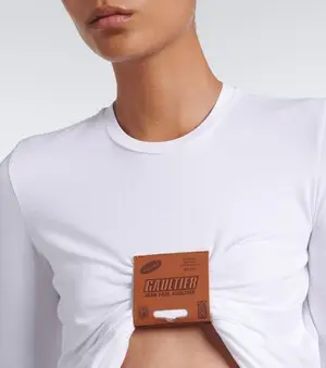 JEAN PAUL GAULTIER Gathered Leather-trimmed Jersey Top