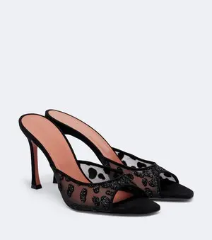 Amina Muaddi Alexa Embellished Mesh Mules - Black