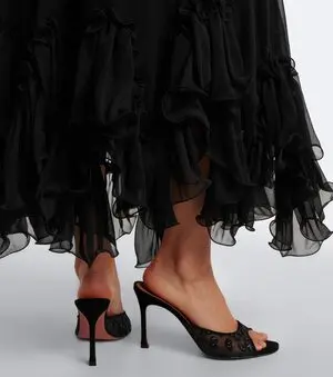 Amina Muaddi Alexa Embellished Mesh Mules