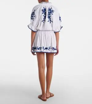 JULIET DUNN Embroidered Cotton And Linen Minidress