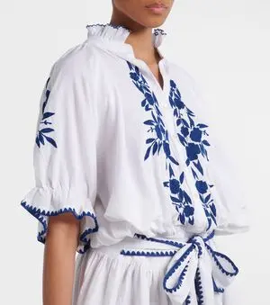 JULIET DUNN Embroidered Cotton And Linen Minidress