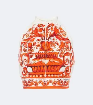 Dolce & Gabbana Majolica Silk-blend Crop Top - Orange