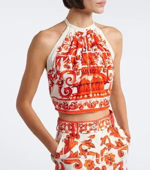 Dolce & Gabbana Majolica Silk-blend Crop Top